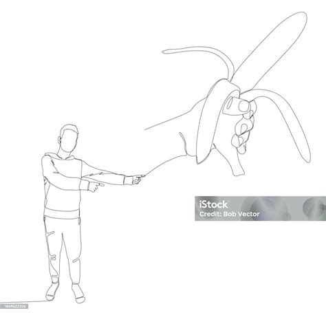 One Continuous Line Of Man Pointing With Finger At Banana Thin Line Illustration Vector Concept