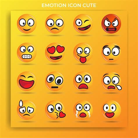 소셜 미디어 반응을 위한 귀여운 이모티콘 모음 프리미엄 벡터