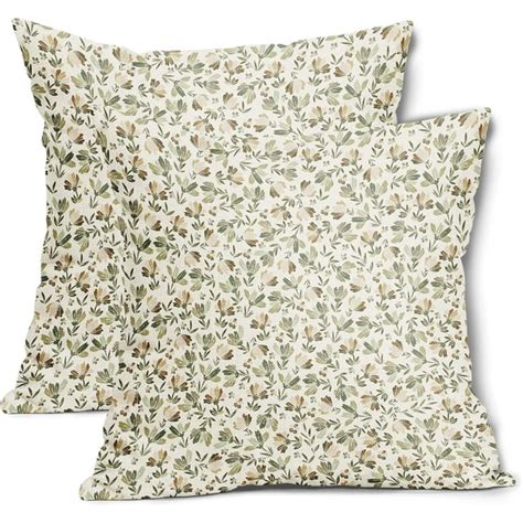 Spring Daisy Floral Pillow Covers 18x18 Inch Sage Green Brown Beige