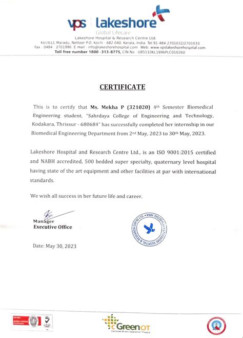 Continuouslearning Internship Biomedicalengineer Lakeshorehospital Mekha P