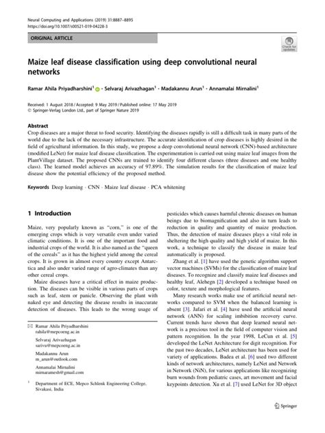 Ahila Priyadharshini Et Al 2019 Maize Leaf Disease Classification Using Deep Convolutional