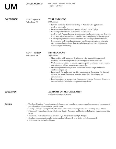 SQA Analyst Resume Samples Velvet Jobs