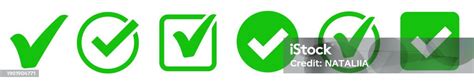 Check Mark Set Icon Simple Web Buttons Checkmarks And Confirm Round Checkmark Stock Illustration
