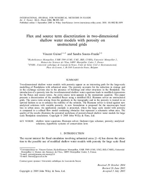 Pdf Flux And Source Term Discretization In Two Dimensional Shallow Water Models With Porosity