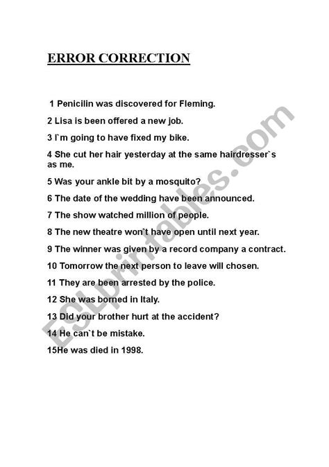 Error Correction Passive Esl Worksheet By Andreass