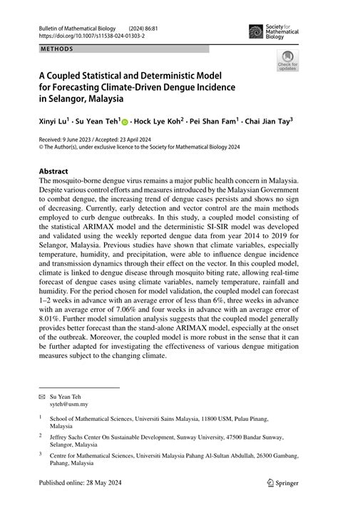 Pdf A Coupled Statistical And Deterministic Model For Forecasting Climate Driven Dengue