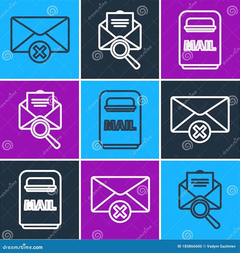 Set Line Delete Envelope Mail Box And Envelope With Magnifying Glass Icon Vector Stock Vector