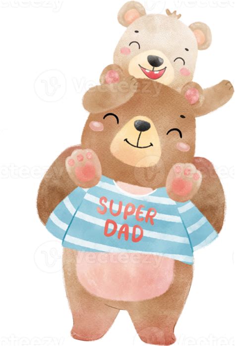 Super Held Papa Teddy Bär mit Baby Sohn braun Jungtier Vater Tag Aquarell Hand Zeichnung