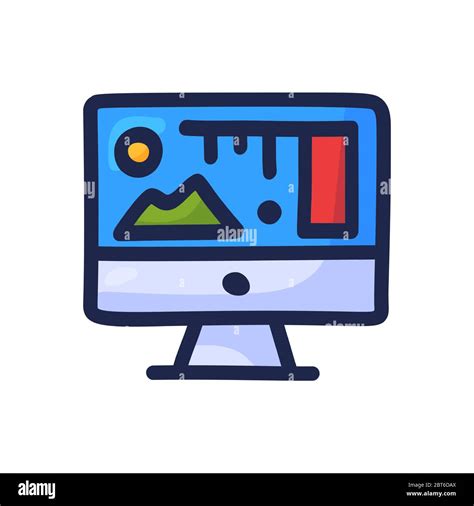 Computer Screen In Doodle Style Displaying Art Statistics And Analytics Data In Hand Drawn