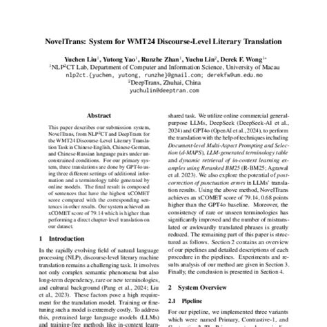 Noveltrans System For Wmt24 Discourse Level Literary Translation Acl Anthology