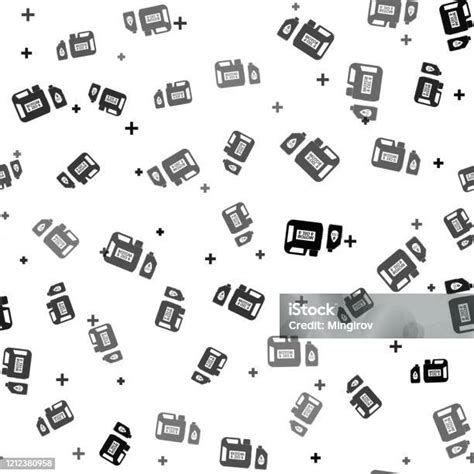 흰색 배경에 모터 기계 오일 아이콘 격리 원활한 패턴을위한 검은 색 플라스틱 캐니스터 오일 갤런 오일 변경 서비스 및 수리 엔진