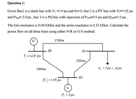 Solved Given Bus1 Is A Slack Bus With V10 Pu And Î¸0 Bus 2 Is A Pv