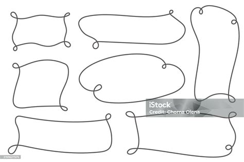 손 익사 낙서 프레임입니다 선 스케치 경계 직사각형 및 타원형 낙서 모양 정사각형 및 타원 윤곽선 상자 흰색 배경에 장식 벡터 그림 선에 대한 스톡 벡터 아트 및 기타