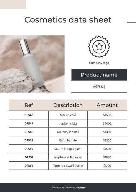 Product Data Sheet Design Presentation