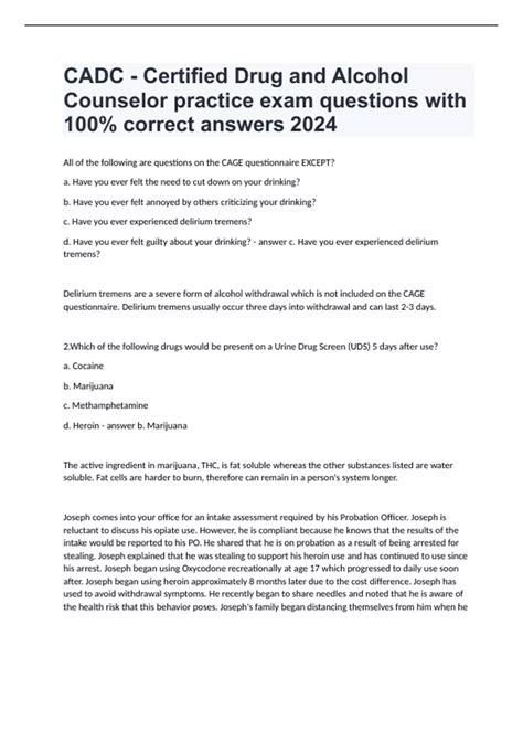 CADC Certified Drug And Alcohol Counselor Practice Exam Questions With 100 Correct Answers