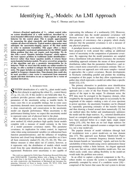 Pdf Identifying H Infinity Models An Lmi Approach