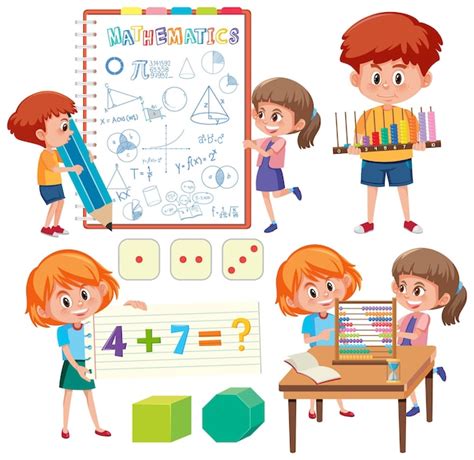 Premium Vector Math Classroom Objects With Supplies And Students