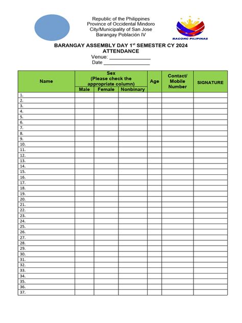 Attendance For Barangay Assembly Pdf