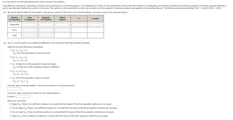 Solved A Set Up The ANOVA Table For This Problem Round Chegg Com