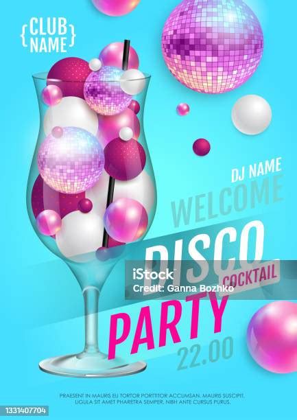 3d 추상구와 핑크 디스코 볼 칵테일 디스코 파티 포스터 벡터 일러스트레이션 미러볼에 대한 스톡 벡터 아트 및 기타 이미지 미러볼 3차원 형태 개체 그룹 Istock