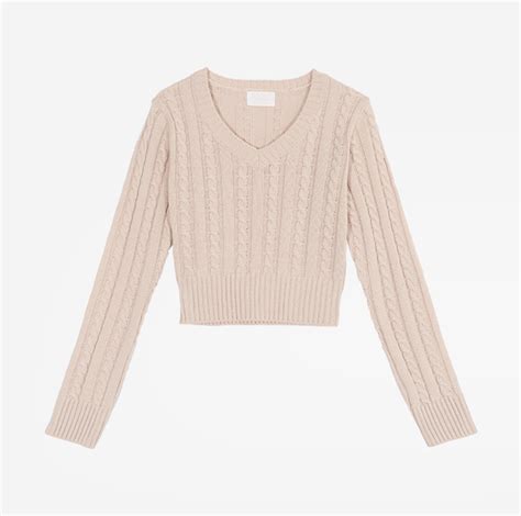 Crop Cable V Neck Knit 크롭 꽈배기 브이넥 니트 에이블리