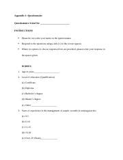 Appendix Questionnaire Docx Appendix Questionnaire Questionnaire Serial No INSTRUCTIONS