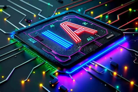 Ai Microchip On Motherboard With Colorful Circuits High Tech Illustration Vibrant Digital