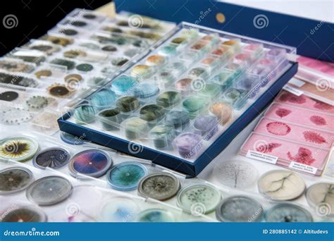 Variety Of Microscope Slides Featuring Different Types Of Cells And