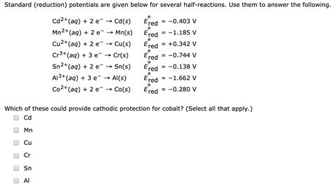 Solved Standard Reduction Potentials Are Given Below For