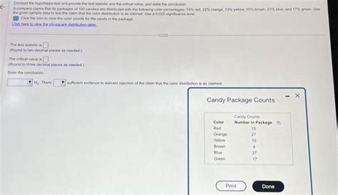 Solved Conduct The Hypothosis Test And Provide The Tost