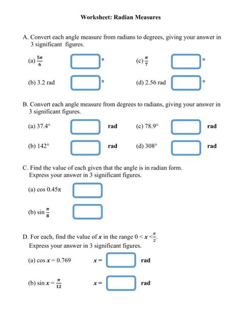 Angles And Radian Measure Worksheets