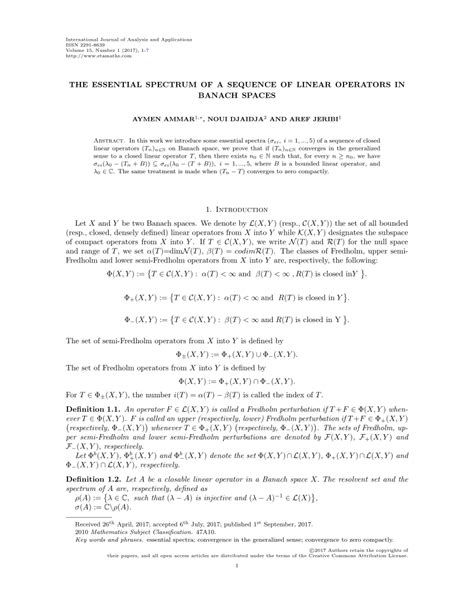 Pdf The Weyl Essential Spectrum Of A Sequence Of Linear Operators In Banach Spaces
