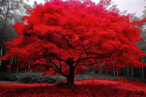 Premium Ai Image A Red Tree In The Forest