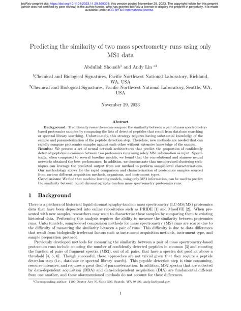 Pdf Predicting The Similarity Of Two Mass Spectrometry Runs Using