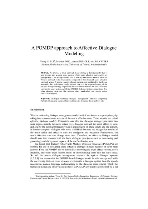 Pdf A Pomdp Approach To Affective Dialogue Modeling Maja Bratanic