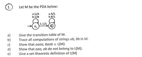 Solved 1 Let M Be The Pda Below A Give The Transition