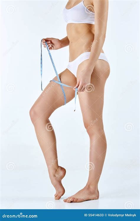 Woman Holding Meter Measuring Perfect Shape Of Her Stock Image Image Of Female Line