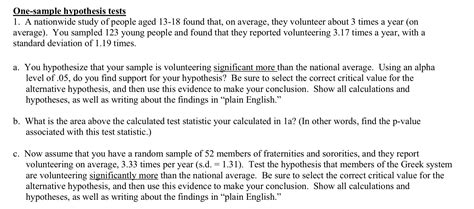Solved One Sample Hypothesis Testsa Nationwide Study Of