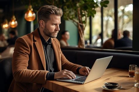 Premium Photo Male Freelancer Working At Computer