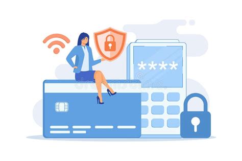 Access Control Card With Key And Lock And Woman With Protection Shield Electronic Opening