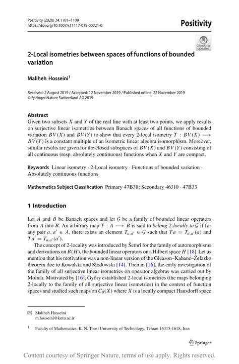 2 Local Isometries Between Spaces Of Functions Of Bounded Variation Request Pdf