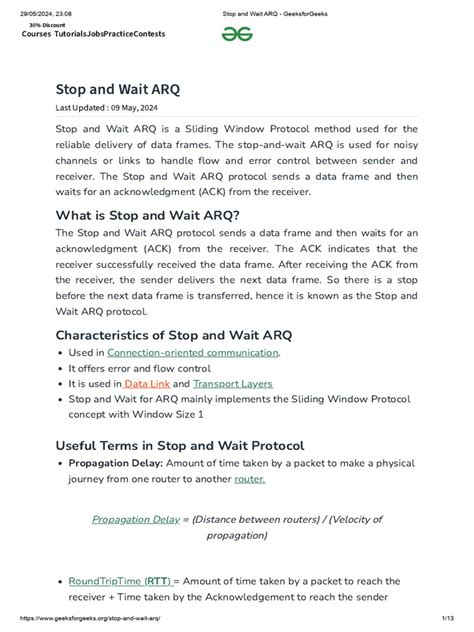 Stop And Wait Arq Geeksforgeeks Pdf Transmission Control Protocol