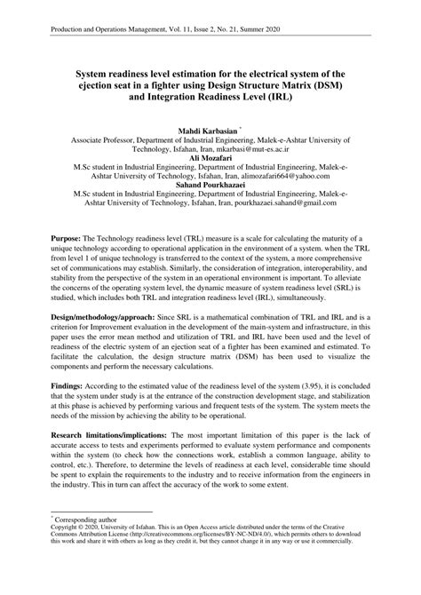 Pdf System Readiness Level Estimation For The Electrical System Of The Ejection Seat In A