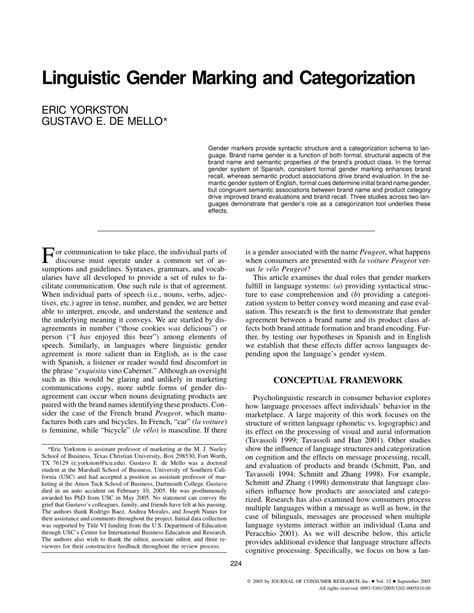 Pdf Linguistic Gender Marking And Categorization