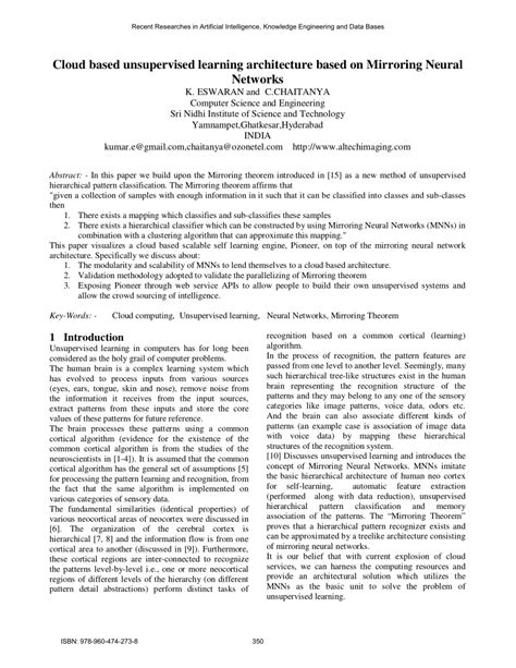 Pdf Cloud Based Unsupervised Learning Architecture Based On Mirroring Neural Networks