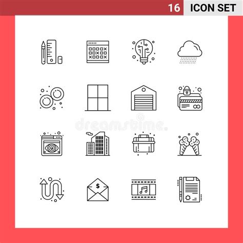 16 Universal Outline Signs Symbols Of Biology Rain Month Cloud Light Stock Vector