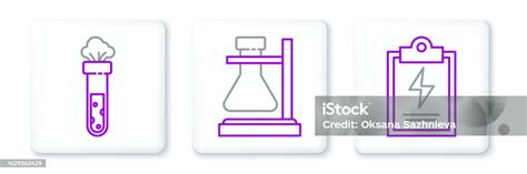 체크리스트 시험관 및 플라스크 화학 물질과 스탠드 아이콘으로 실험실 클립 보드를 설정합니다 벡터 가열장치에 대한 스톡 벡터 아트