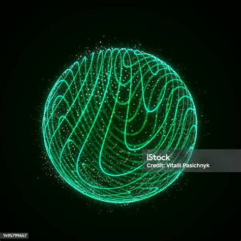 입자로 만들어진 미래의 녹색 구체 사이버 공간에서 원자의 흐름 우주 에너지 확산 개념 3d 렌더링 연결에 대한 스톡 사진 및 기타 이미지 Istock