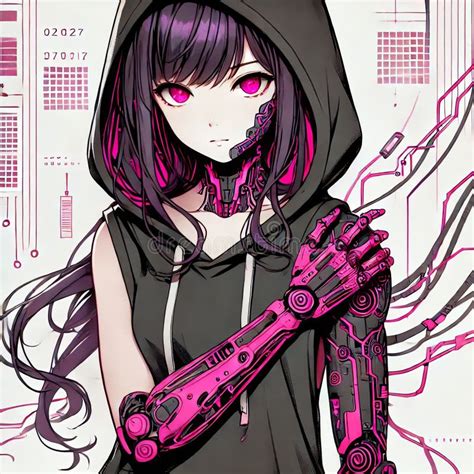 Sci Fi Cyberpunk Girl With Robotic Details Stock Illustration Illustration Of Pink