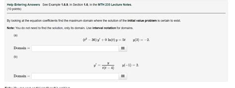 solved help entering answers see example 1 6 9 in section